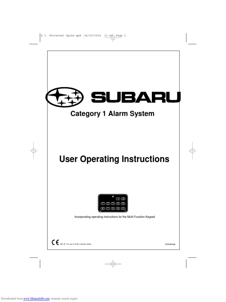 Subaru Category 1 Alarm System User Operating Instructions | PDF ...