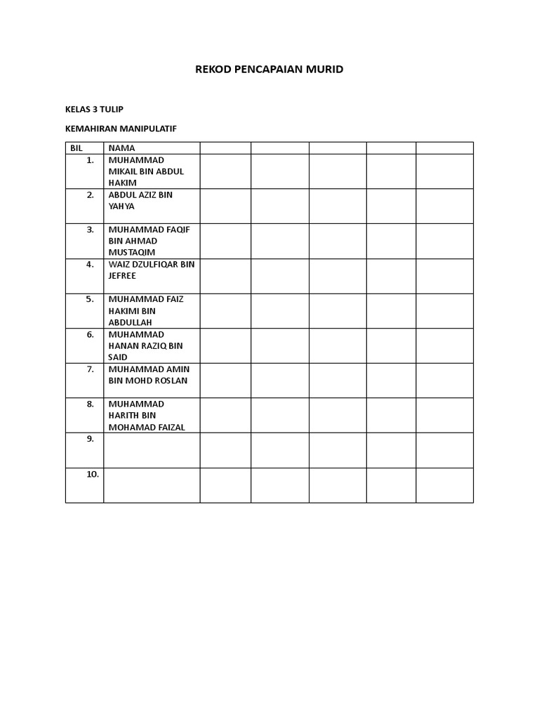 Rekod Pencapaian Murid | PDF