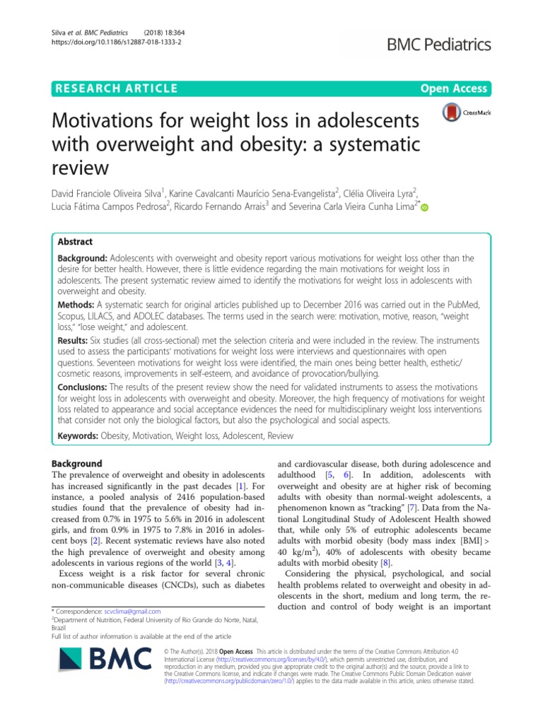 Motivations For Weight Loss in Adolescents With Overweight and Obesity A Systematic Review | PDF ...