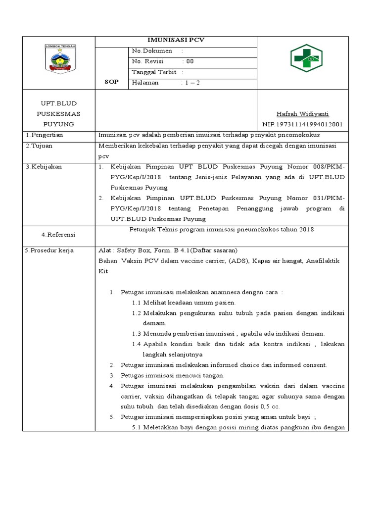 Sop Imunisasi PCV | PDF