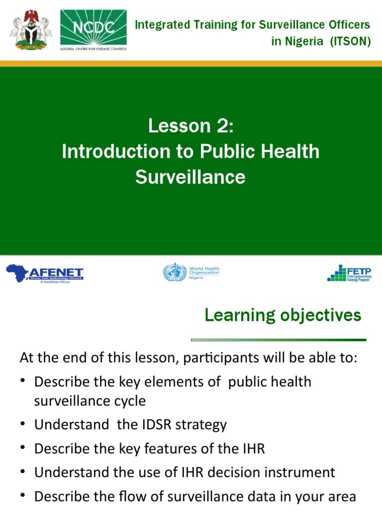 Lesson 2: Introduction To Public Health Surveillance: Integrated Training For Surveillance ...