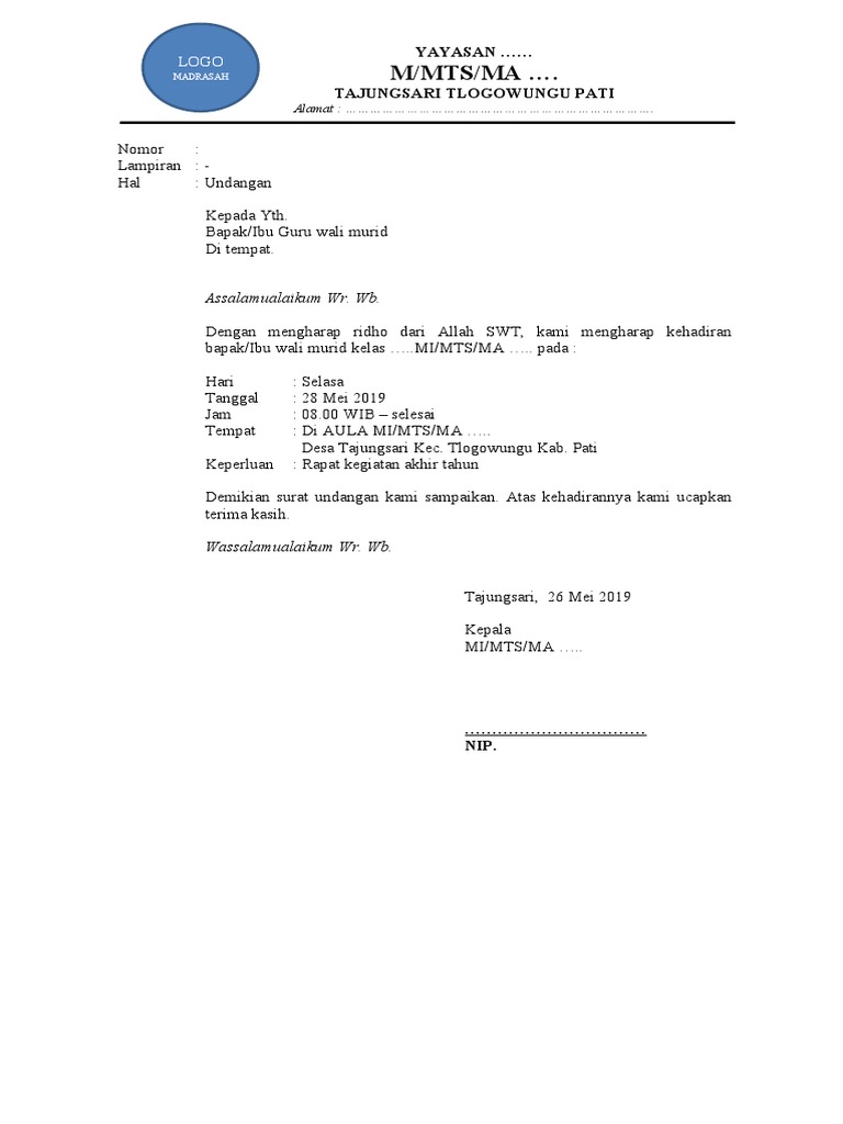 Contoh Surat Undangan Wali Murid | PDF Contoh Surat Undangan Wali Murid | PDF