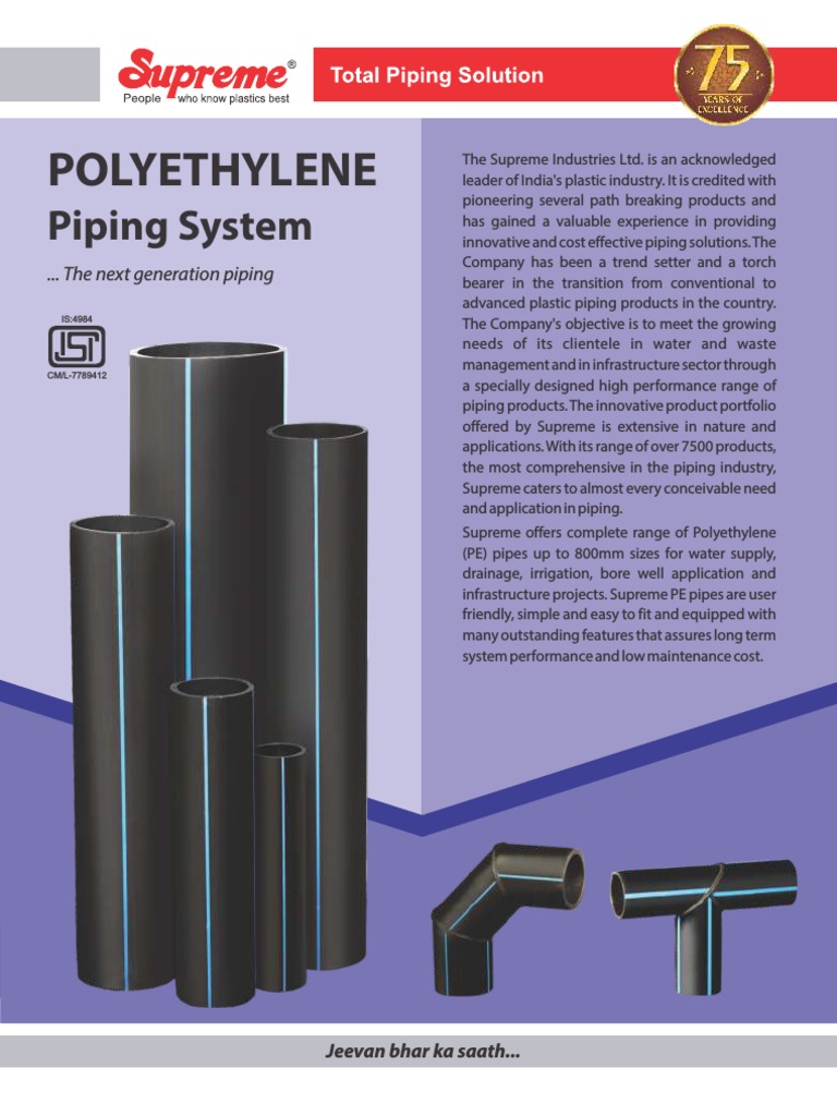 Hdpe-Pipe Supreme Make | PDF | Pipe (Fluid Conveyance) | Polyethylene