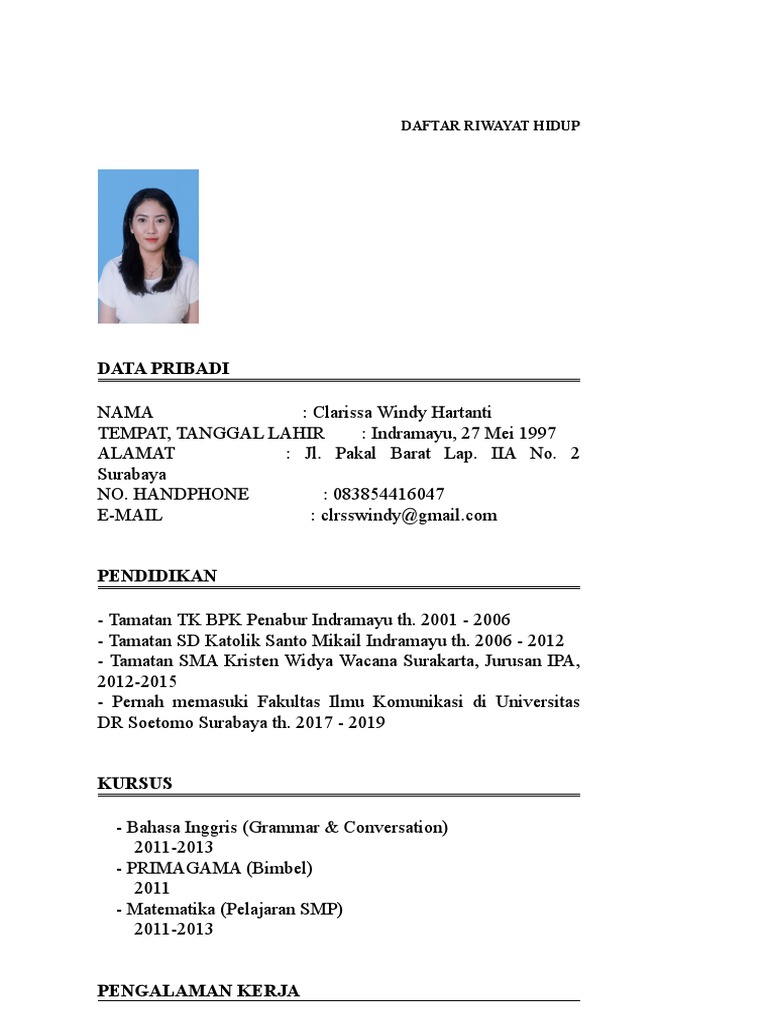 CV CLARISSA WINDY HARTANTI 02 Dec 2020 Updated 1223 WIB | PDF