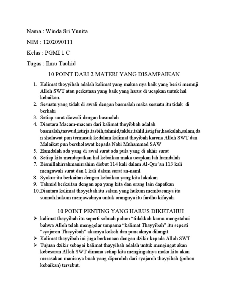 Tugas Ilmu Tauhid-Winda Sri Yunita | PDF