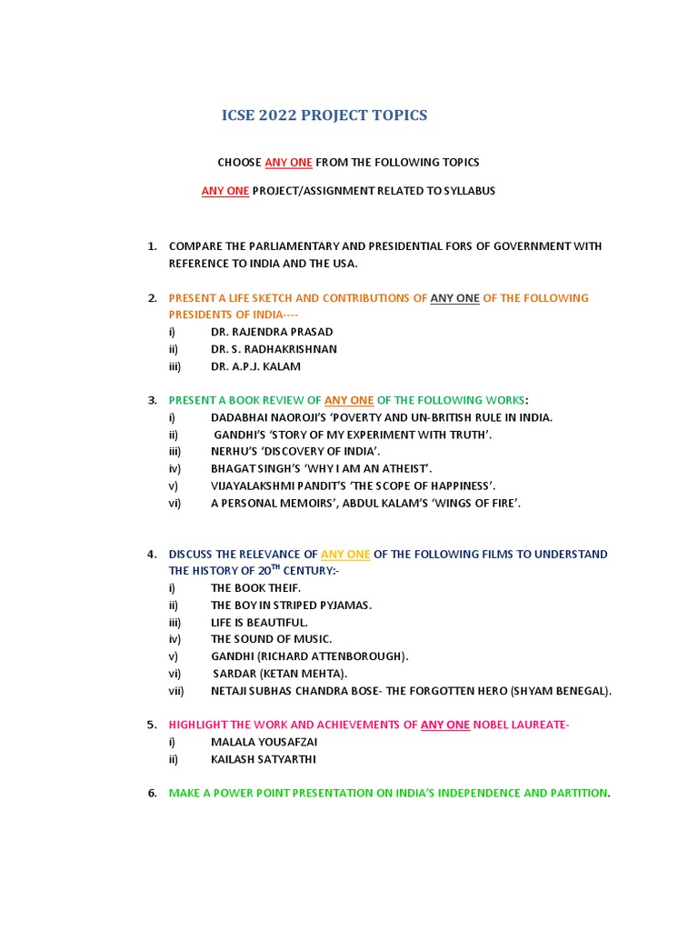 Icse 2022 Project Topics | PDF