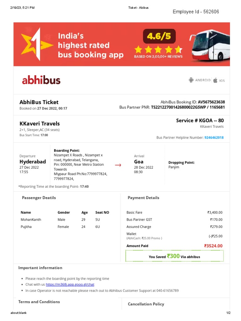 Abhibus Ticket Kkaveri Travels: Service # Kgoa - 80 | PDF | Fare ...