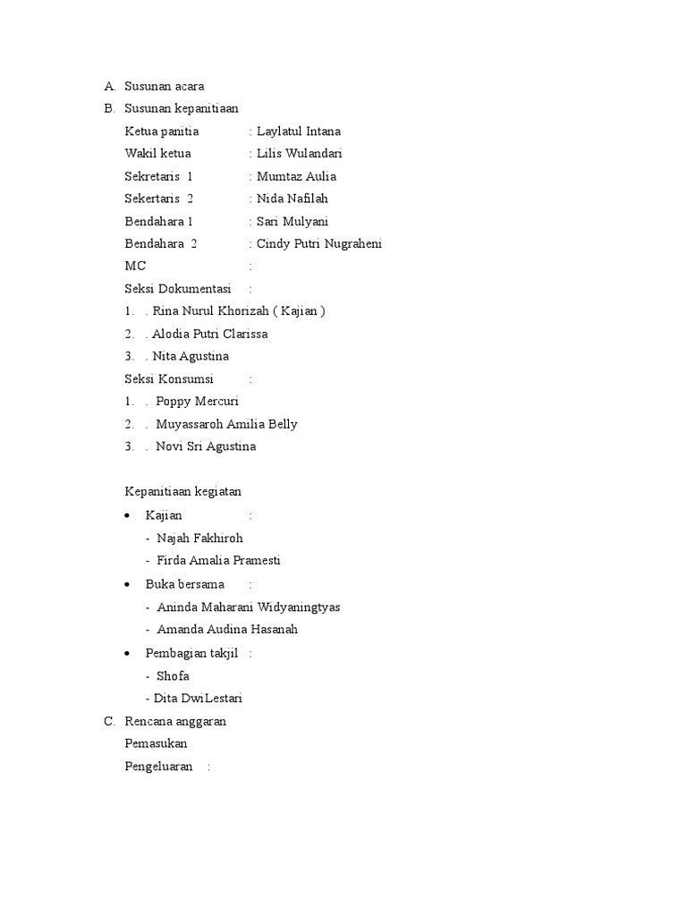 Susunan Acara Panitia Bukber. | PDF