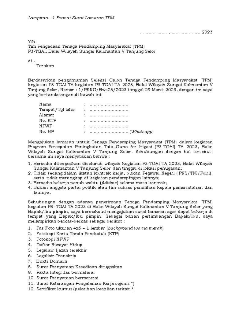 Format Pendaftaran TPM 2023 | PDF