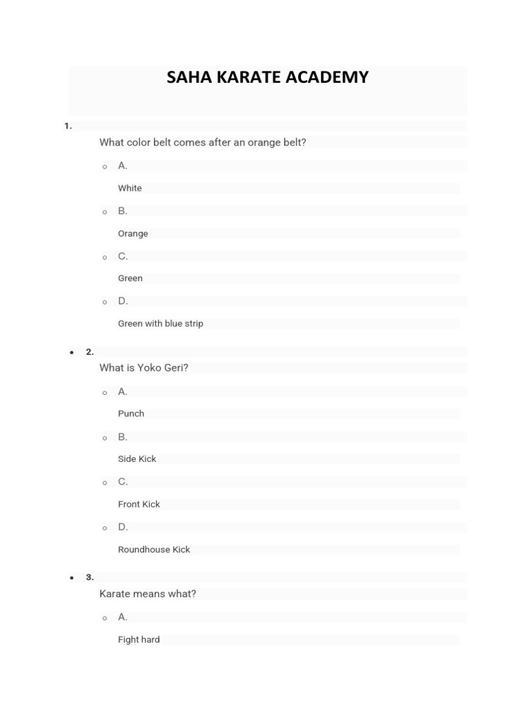 Karate Question | PDF | Karate | Combat Sports
