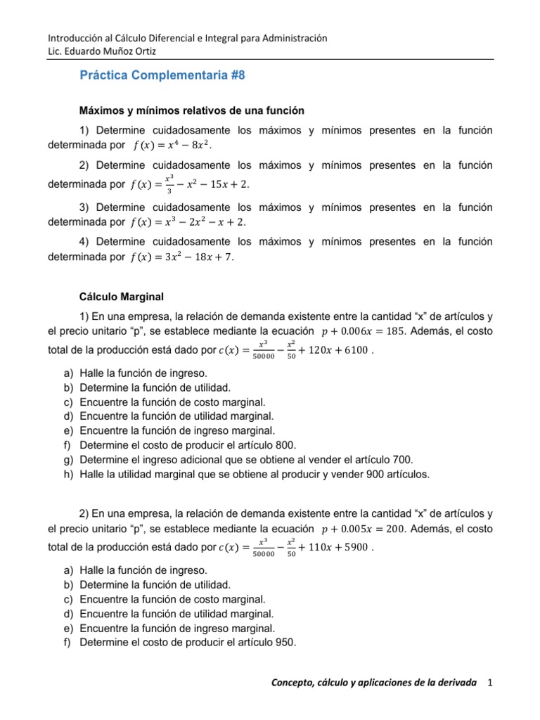 Práctica Complementaria #8 | PDF | Costo marginal | Utilidad marginal