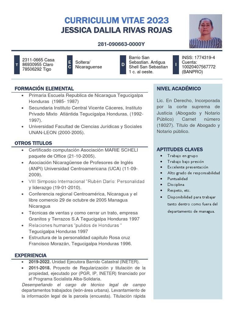 Curriculum Vitae 2023: Jessica Dalila Rivas Rojas | PDF | Honduras | Nicaragua