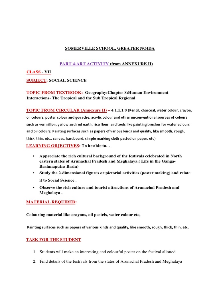 Art Integration Class 7 Annexure II & III | PDF | Paintings ...