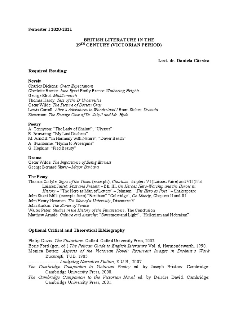 Syllabus - Victorian Literature | PDF