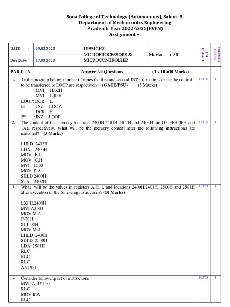 Assignment-I (MPMC) | PDF | Computing | Electronic Circuits