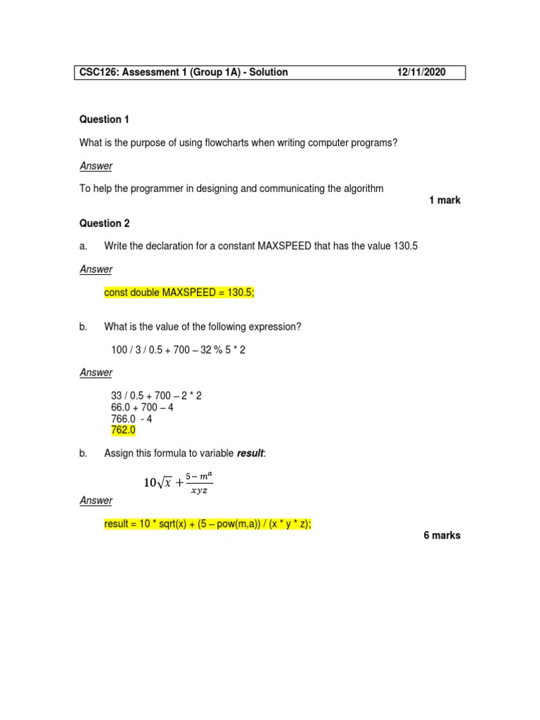 Answer Scheme Quiz CSC126 - October2020 | PDF | Sales | Theoretical Computer Science