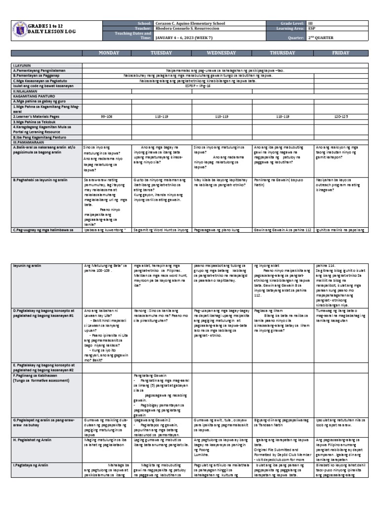 DLL - Esp 3 - Q2 - W7 | PDF