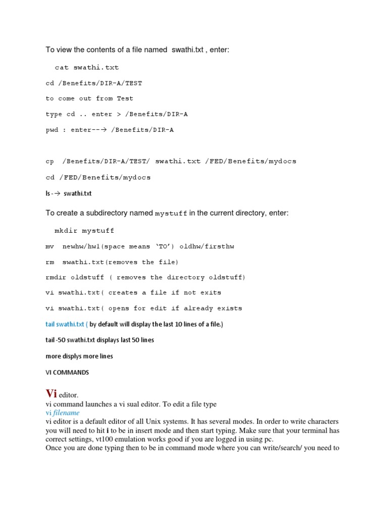 Essential Unix Commands and vi Editor Guide | PDF | Teaching Methods & Materials