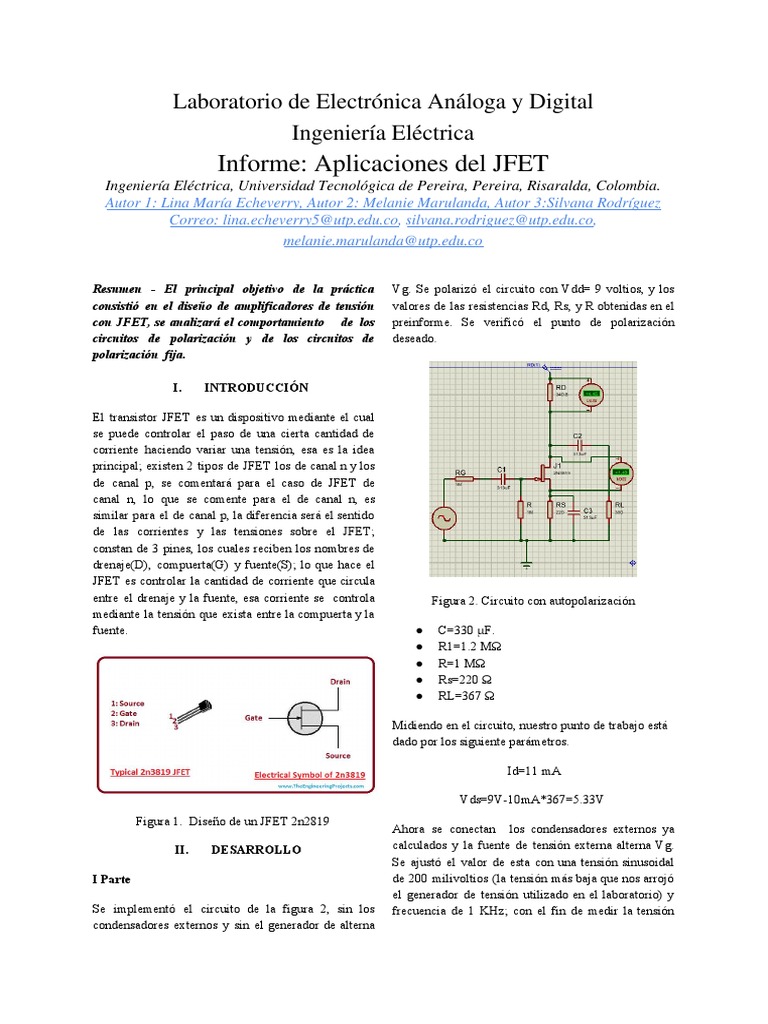 Informe Aplicaciones Del JFET | PDF | Impedancia eléctrica | Transistor