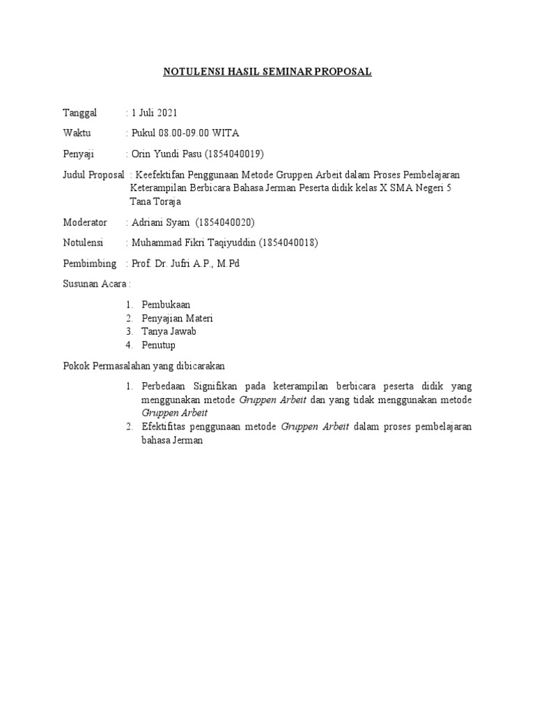 Notulensi Hasil Seminar Proposal | PDF