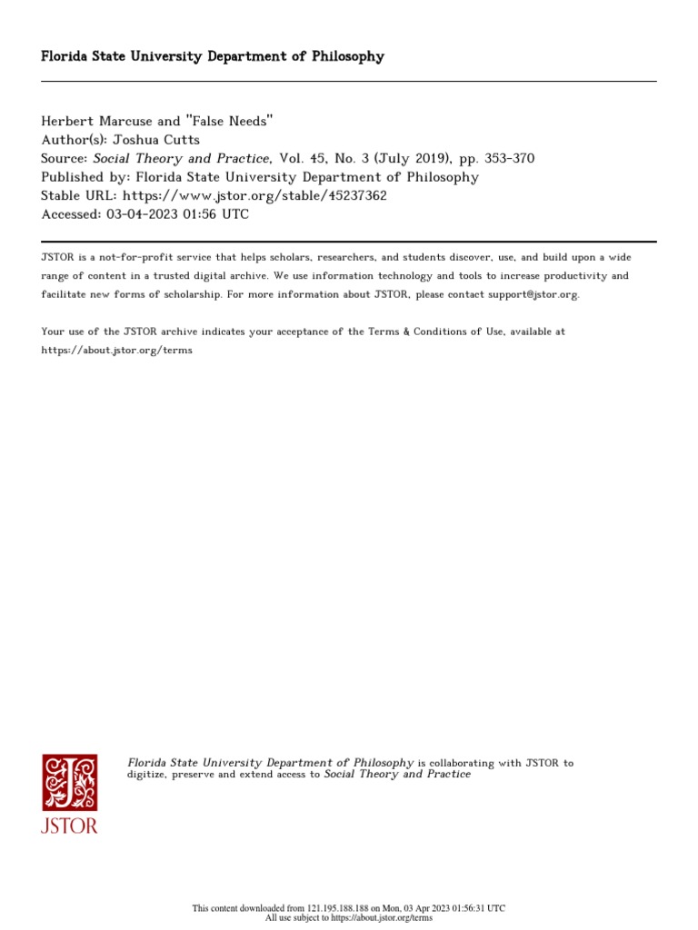 Herbert Marcuse and False Needs | PDF | Contentment | Motivation