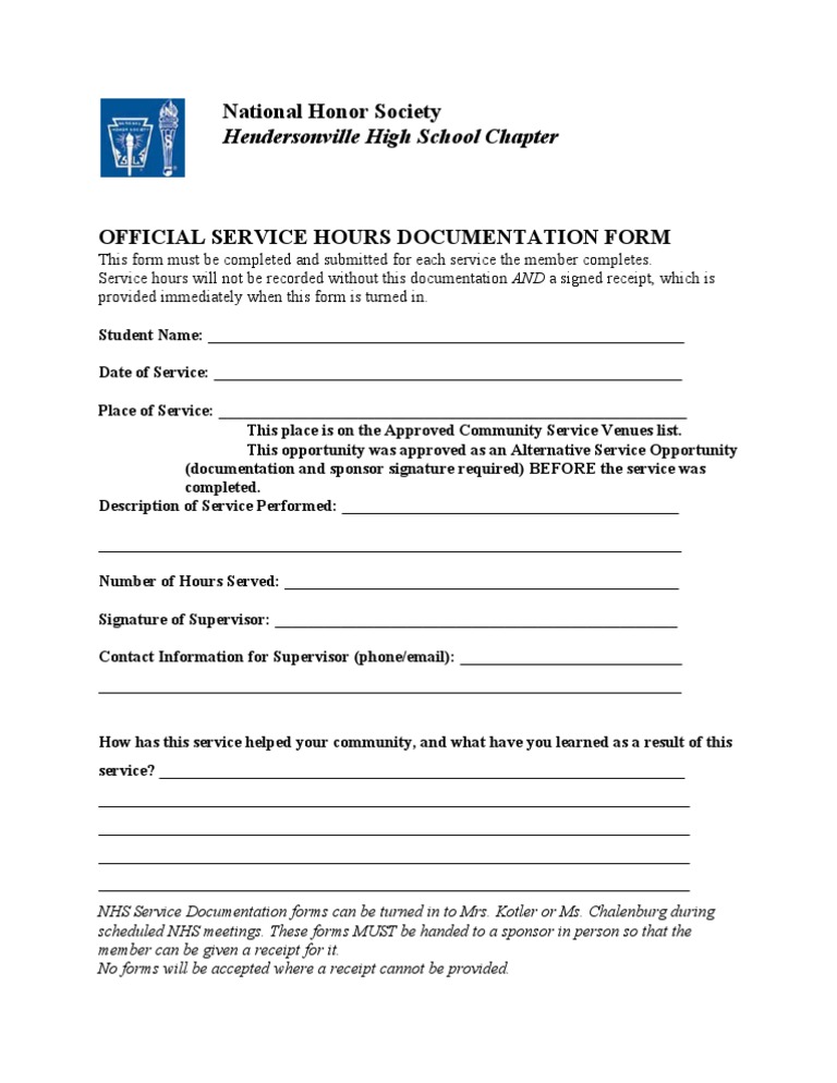 NHS Service Hours Documentation Form | PDF