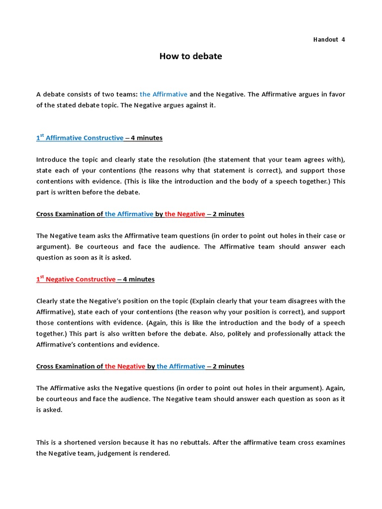 Handout 4 (How To Debate) | PDF | Political Communication | Decision Making