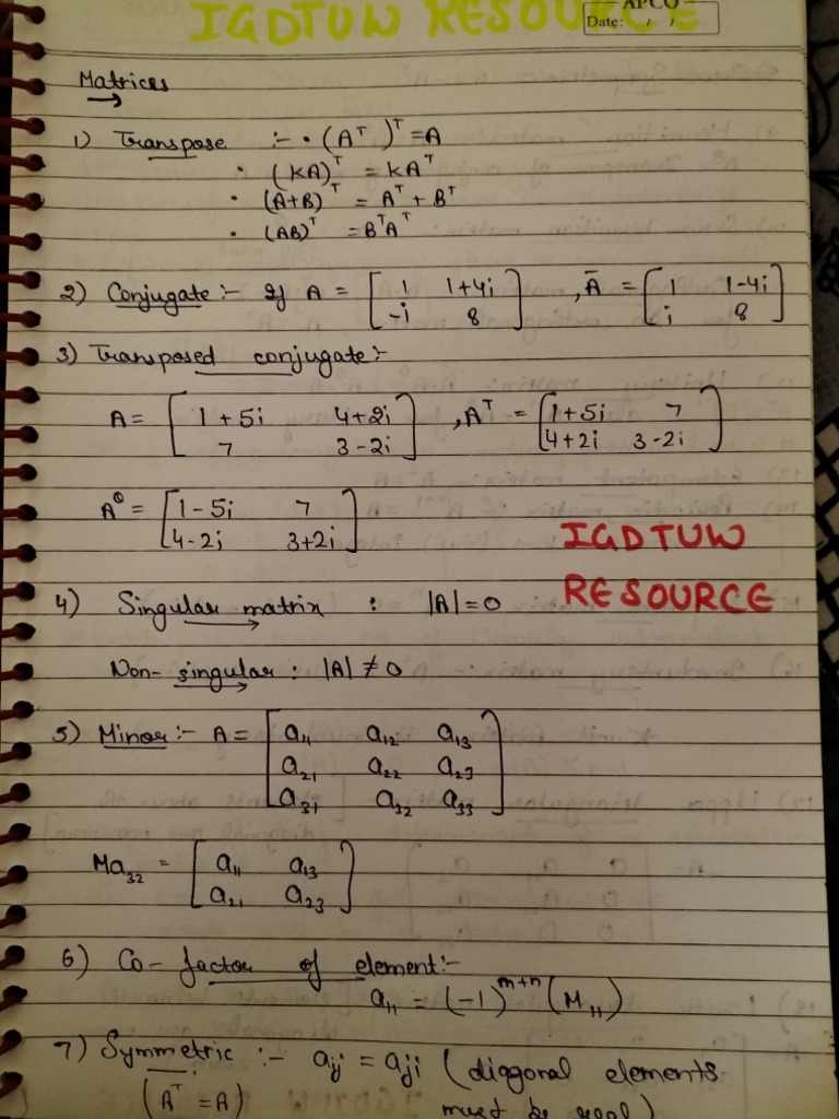 Handwritten Matrix Notes | PDF