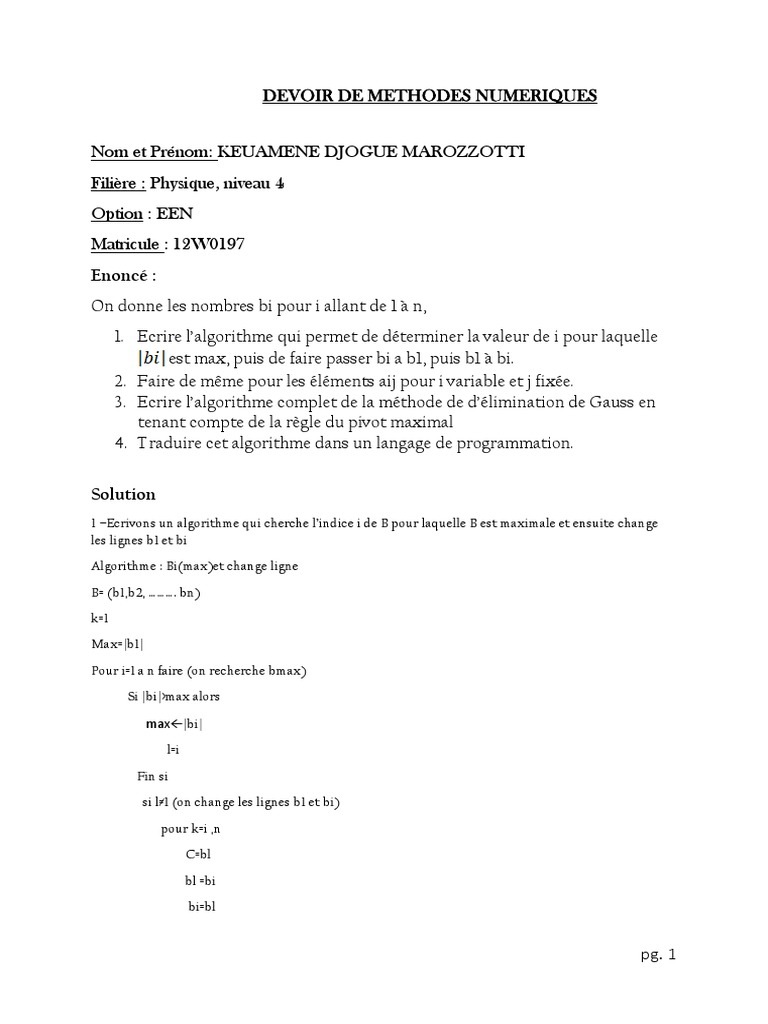 Devoir de Methodes Numeriques 1 | PDF | Analyse numérique | Informatique théorique