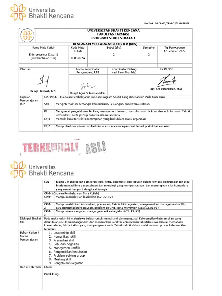 Universitas Bhakti Kencana Fakultas Farmasi Program Studi Strata 1 | PDF