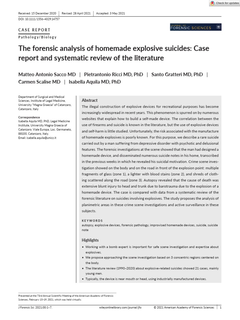The Forensic Analysis of Homemade Explosive Suicides: Case Report and ...