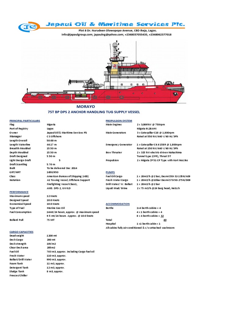 75T BP DPS 2 AHTS Vessel for Oil & Gas Operations | PDF | Tugboat ...