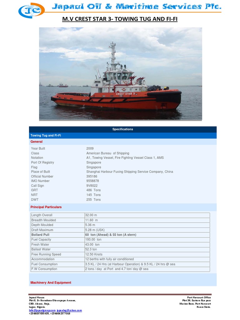 Crest Star 3 - Specs | PDF | Tugboat | Watercraft