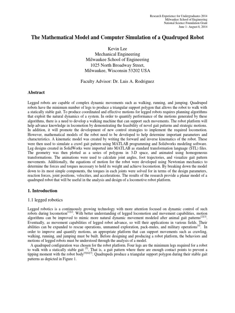 The Mathematical Model and Simulation of A Quadrup | Download Free PDF | Kinematics | Force