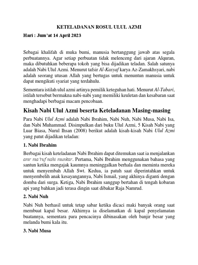 Materi 5 Keteladanan Rosul Ulul Azmi | PDF