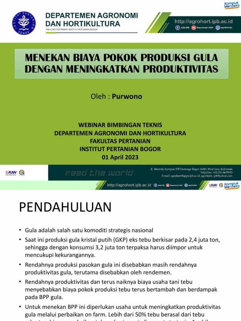 Menekan Biaya Pokok Produksi Gula Dengan Meningkatkan Produktivitas | PDF