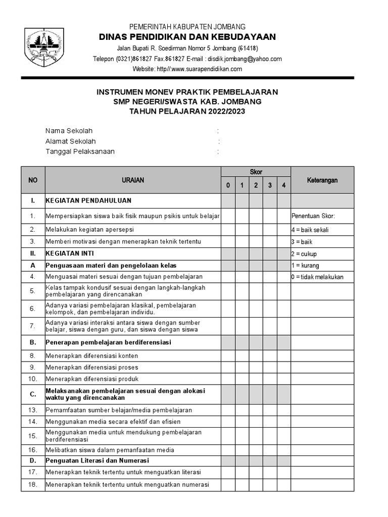 Draf Instrumen Monev PBM 2023 | PDF