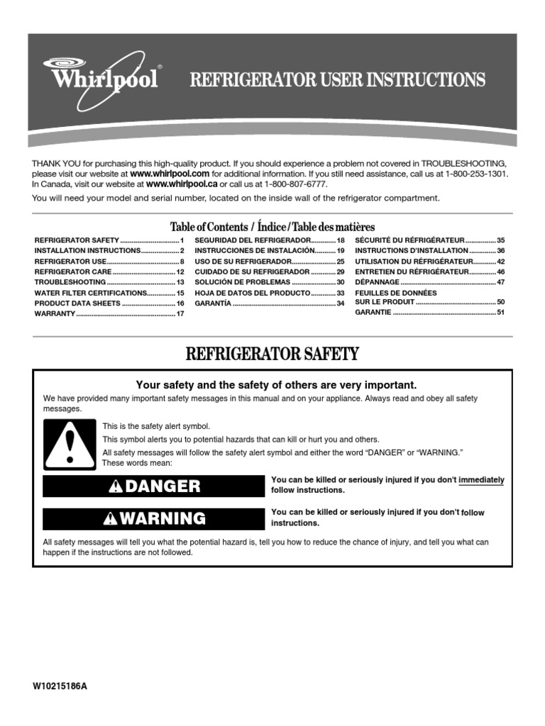 Whirlpool Gi0fsaxvy Owner S Manual | PDF | Refrigerator | Plumbing