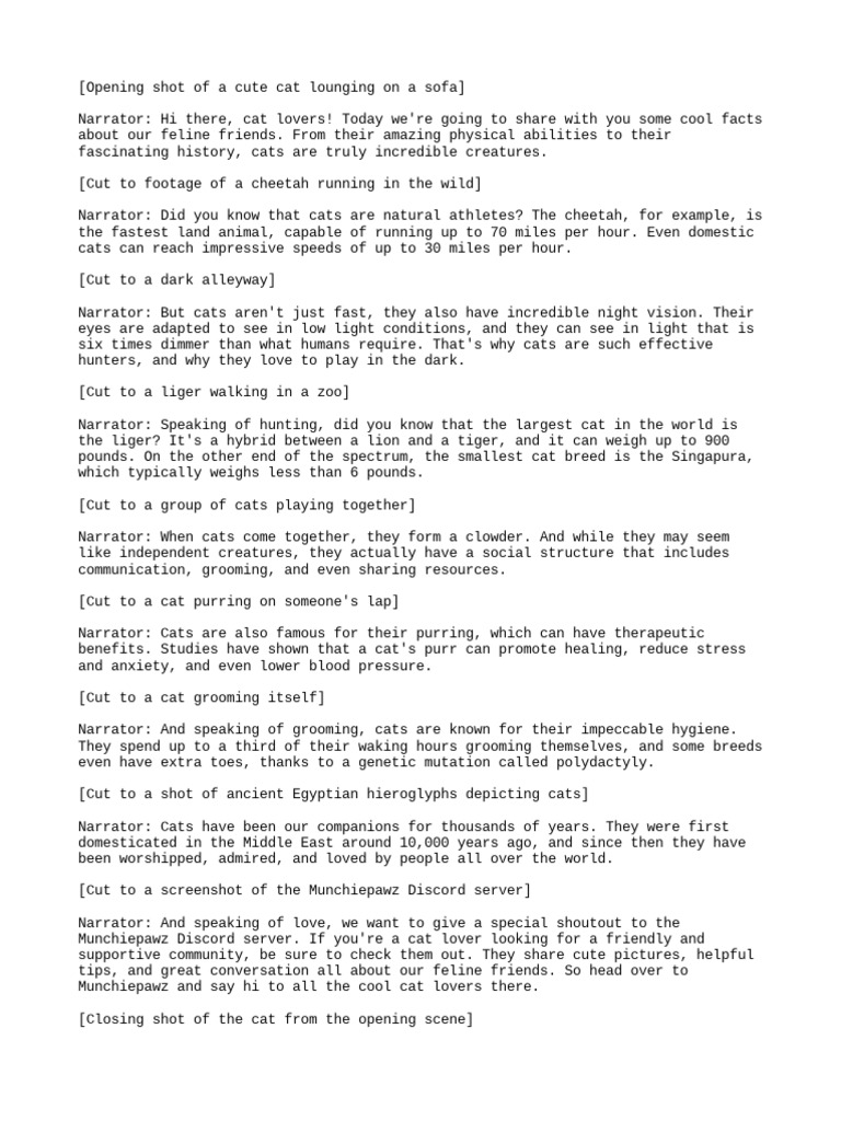 Cat Vid Script | PDF | Cats | Felids