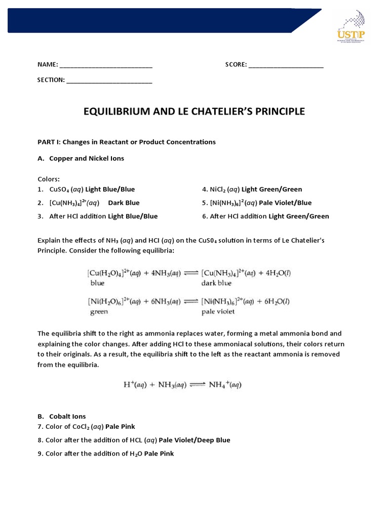 Equilibrium and Le Chatelier'S Principle: Chemistry For Engineers ...