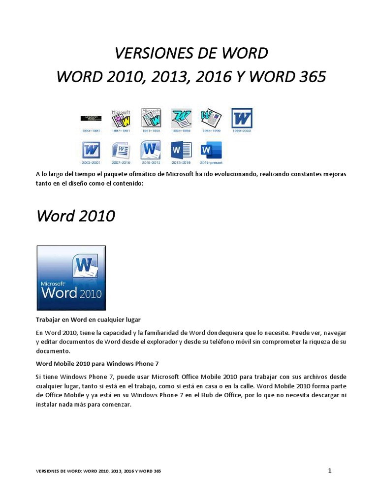 Evolución de versiones de Word 2010-365 | PDF | Microsoft Office ...