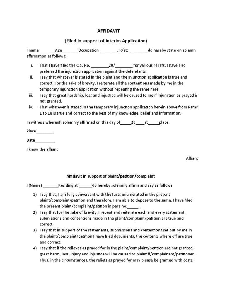 (Filed in Support of Interim Application) : Affidavit | PDF | Affidavit ...