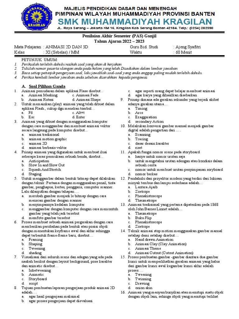 Soal Pas Animasi Ganjil 22 | PDF