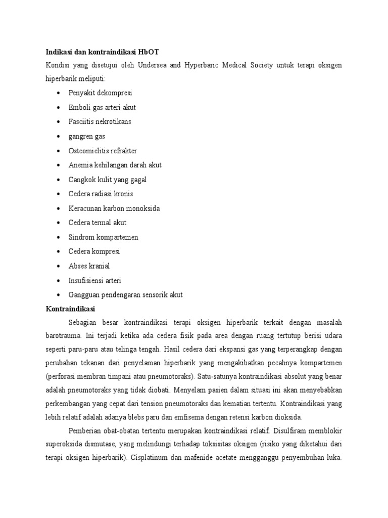 Indikasi Dan Kontraindikasi HbOT | PDF
