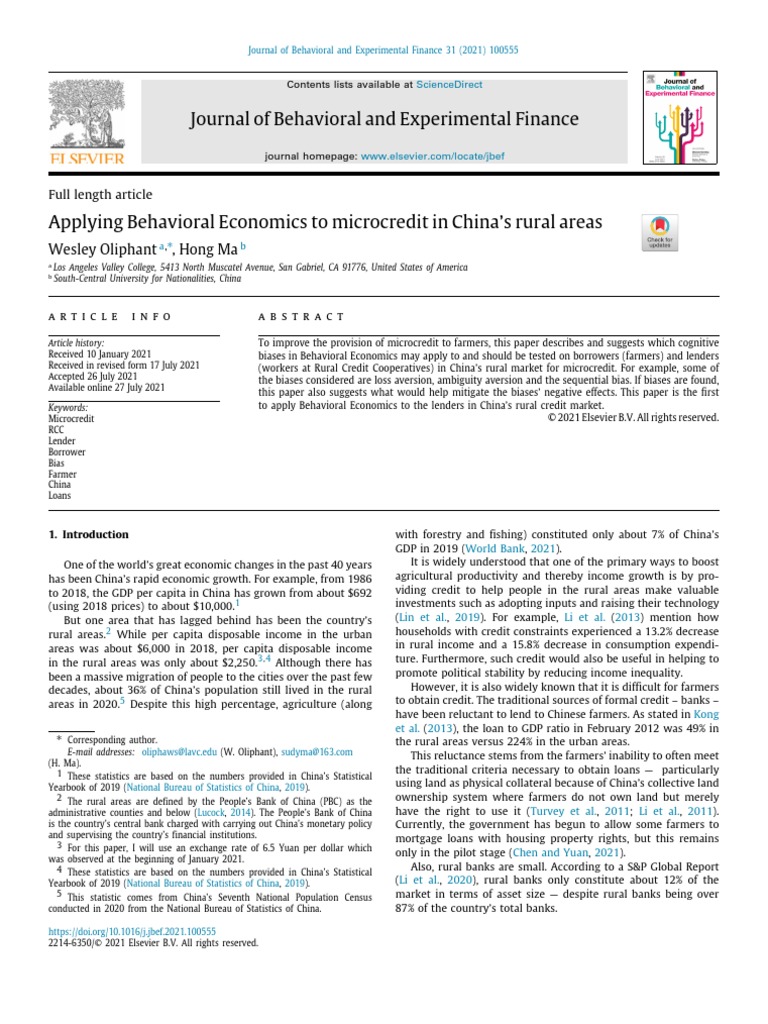 Journal of Behavioral and Experimental Finance: Wesley Oliphant, Hong ...