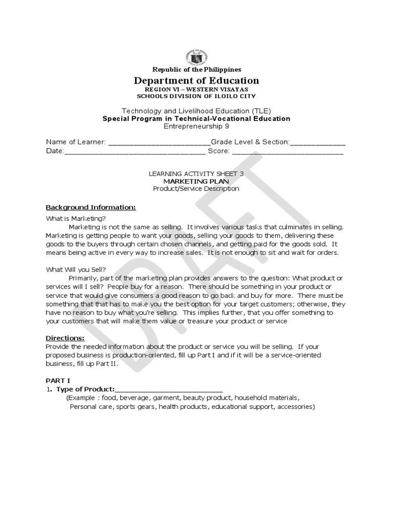 Entrep 10 Activity 3 | PDF | Marketing | Goods