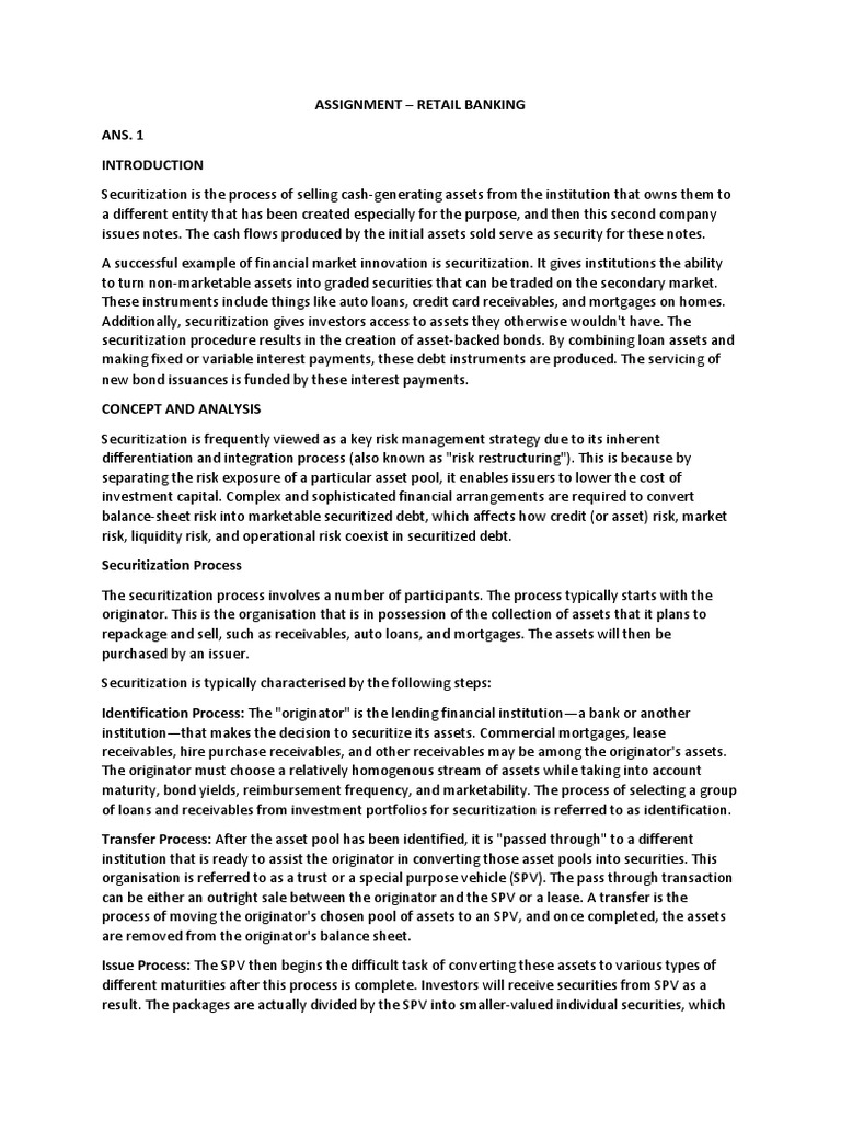 Assignment - Retail Banking | PDF | Securitization | Banks