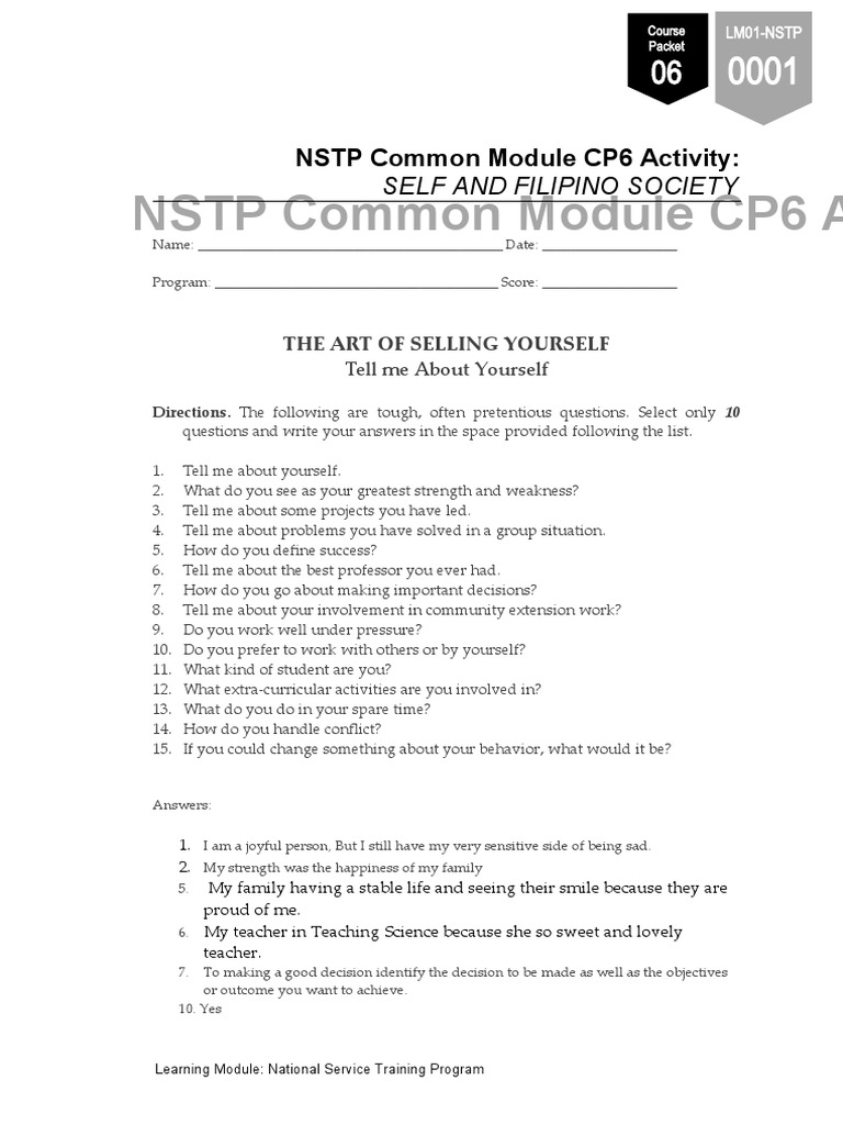 Self and Filipino Society - Activity | PDF