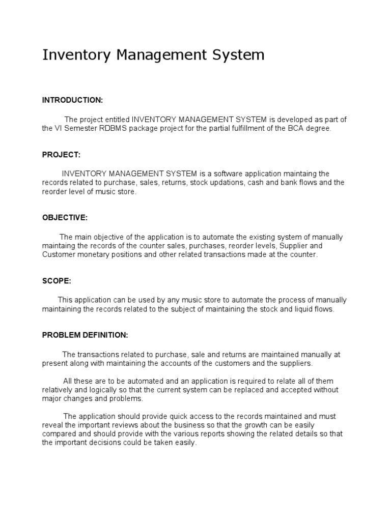 Academic Project Inventory Management System Synopsis | PDF | Inventory ...