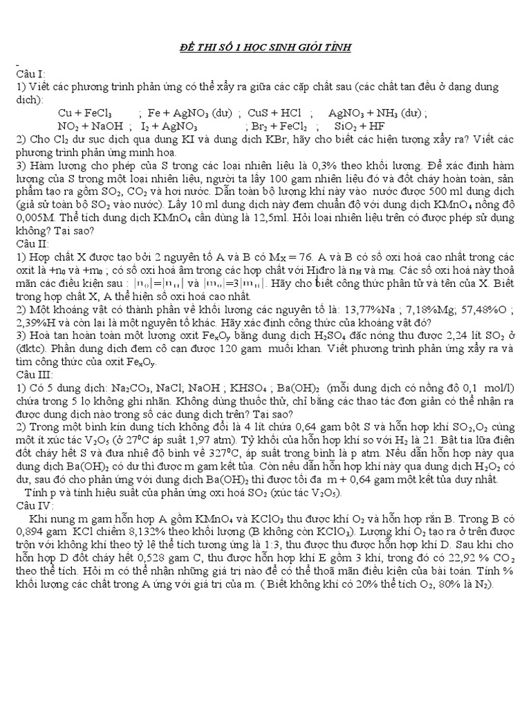 6 de Thi HSDG Hoa 10 1 | PDF